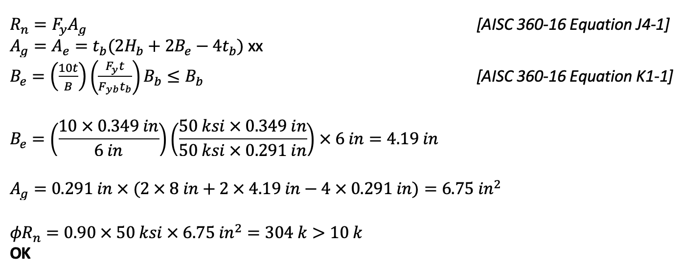 Hss To Hss Connection With Shear Axial And In Plane Moment Example